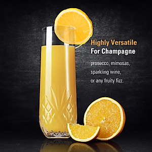 SHOSHIN Stemless Champagne Flutes, Hand Made, Set of 4, Toasting champagne glasses, Wedding Party Cocktail Cups, Wine Flute, Mimosa Glasses Set, Water Glasses, Highball Glass, 9.5oz