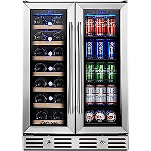 Kalamera Wine Cooler, 24 inch Built in Wine and Beverage Refrigerator, Dual Zone w/ 20 Bottles and 78 Cans Capacity, Digital Touch Control
