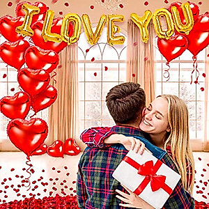kortes I Love You Balloons and Heart Balloons Kit with Rose Petals, Valentines Day Decorations for Party