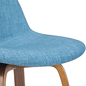 SIMPLIHOME Randolph 26 Inch Mid Century Modern Bentwood Counter Height Stool (Set of 2) in Medium Blue Linen Look Fabric, For the Dining Room and Kitchen