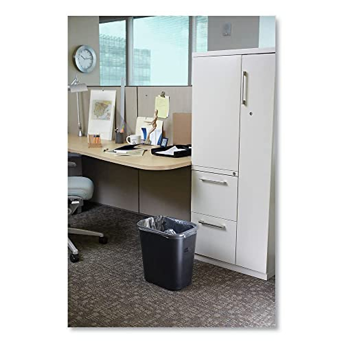 Rubbermaid 295600Bk Deskside Plastic Wastebasket, Rectangular, 7 Gal, Black