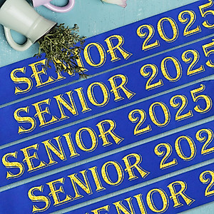 8 Pack Senior 2025 Sash, Gold Glitter Royal Blue Satin Finally Graduated Senior Cheerleader Sashes for Class of 2025 Graduation Party Supplies