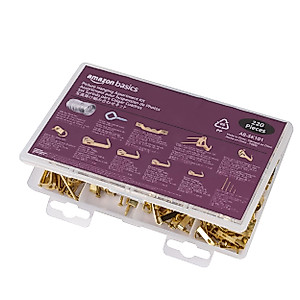 Amazon Basics Picture Hanging Assortment Kit, Brass, 220 Piece Set