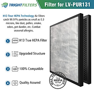 LV-PUR131 Filter Replacement, H13 True HEPA Filter for LEVOIT Air Purifier LV-PUR131, Activated Carbon Filter Set Compatible with LEVOIT LV-PUR131S, LV-PUR131-RF
