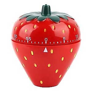 Maxmartt Kitchen Timer Strawberry Shaped Wind Up 60 Minutes Manual Countdown Mechanical Time Reminder No Batteries Loud Ring Cute Strawberry Timer for Kitchen Classroom Home Cooking and Study