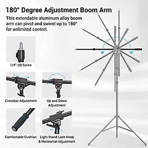 SmallRig Aluminum Light Stand 110"/9.2ft/280cm, Adjustable Photography Air-Cushioned Tripod Stand with 1/4" Screw for Softbox, Studio Light, Flash, Umbrella, Ring Light, Max Load 5kg, RA-S280A - 3737