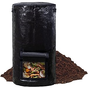 34 Gallon Garden Compost Bin Bag, Reusable Organic Fertilizer Fermented Bag with Lid,Collapsible Leaf Lawn Bags Gardening Container (Black)