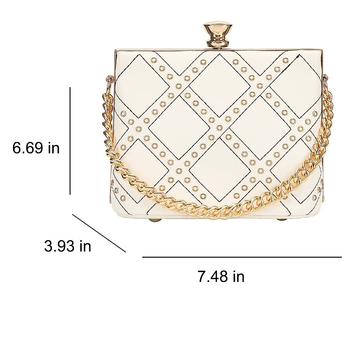 Fawziya Evening Clutch Studded Diamond Thick Chain Novelty Medium Purses For Women Formall-White