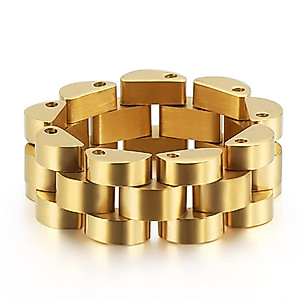 Luxury Never Fade Rose Gold Plated Strap Ring Men 316L Stainless Steel Womens Rings Jewelry Fashion 8MM Wide Finger Wedding Band 9C4Y4 (silver gold-7)