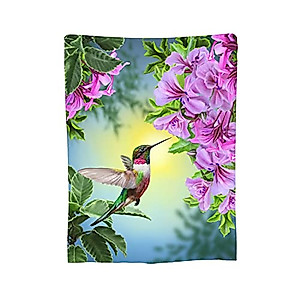 Fiokroo Hummingbird Bird Flowers and Leaves Fleece Blanket Lightweight Cozy Ultra-Soft Throw Blanket Microfiber Blankets All Seasons for Home Bedroom Couch Sofa Travel 40x50 Inch