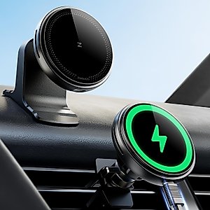 Magnetic Wireless Car Charger Mount, Mag-Safe Compatible Car Mount Wireless Charger, Dashboard & Air Vent Car Phone Mount Compatible for iPhone 15 14 13 12 Pro Max Mini etc