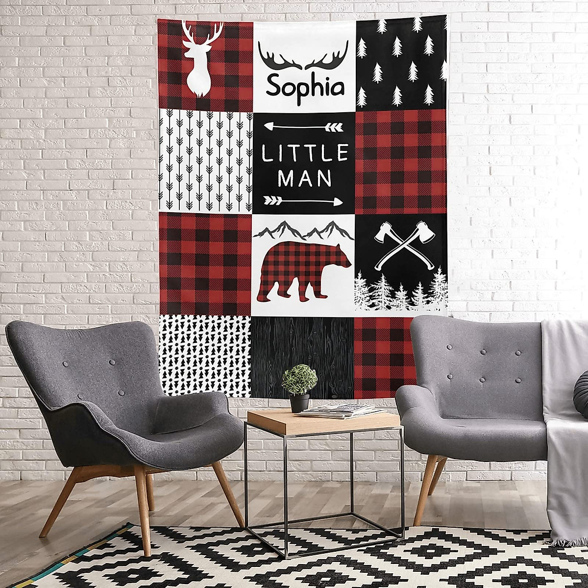 XOZOTY Lumberjack Buffalo Plaid Bear Personalized Blanket Nursery Swaddling Blankets for Gilrs Boys Kids Newborns Baby Shower Pet Gift 30 x 40 Inch