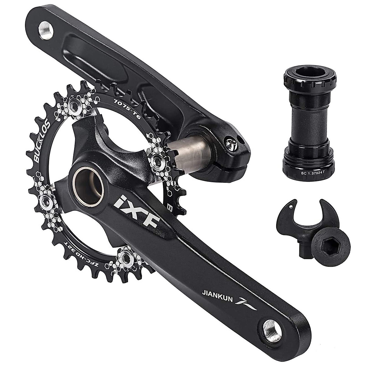 BUCKLOS IXF 104 BCD 30T-38T 170MM Mountain Bike Crankset, Hollow Integrated MTB Crank Set, Aluminum Alloy Crankset Round Oval Narrow Wide Chainring with Bottom Bracket Bolts Fit Shimano/FSA Gaint