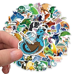 WOF Stickers for Kids Teens Adults, 50Pcs Fire Pterosaur Dragon Vinyl Decals for Water Bottles, Kawaii Dragons Laptops Bumpers Journals DIY Stickers(Wings of Fire)
