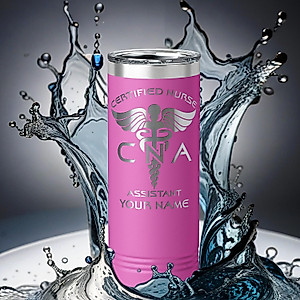 Personalized CNA Certified Nurse Assistant Gift on Blush 22 oz Stainless Steel Skinny Tumbler Custom Engraved Gifts for Men and Women