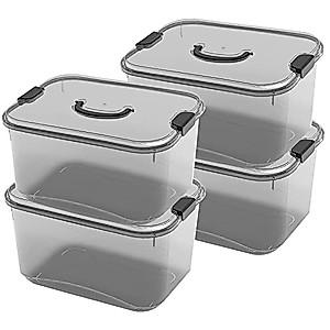GONICVIN Plastic Storage Boxes, 70 L Storage Boxes with Lid, Stackable Plastic Storage Boxes, Storage Boxes with Handles for Home, Office (4 Packages, Black)