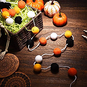 13.2 Feet Halloween Felt Ball Garland Wool Felt Balls Garland Decoration for Halloween Thanksgiving Party Supplies, Brown, Orange, Black and White