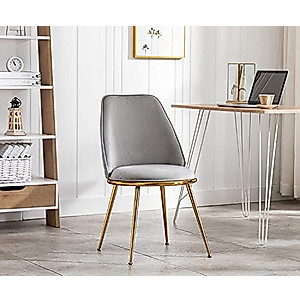 Artechworks Velvet Modern Upholstered Dinning Chair with Golden Metal Base Legs Accent Leisure Lounge Mid-Century Chair for Living Dining Room Bedroom, Grey