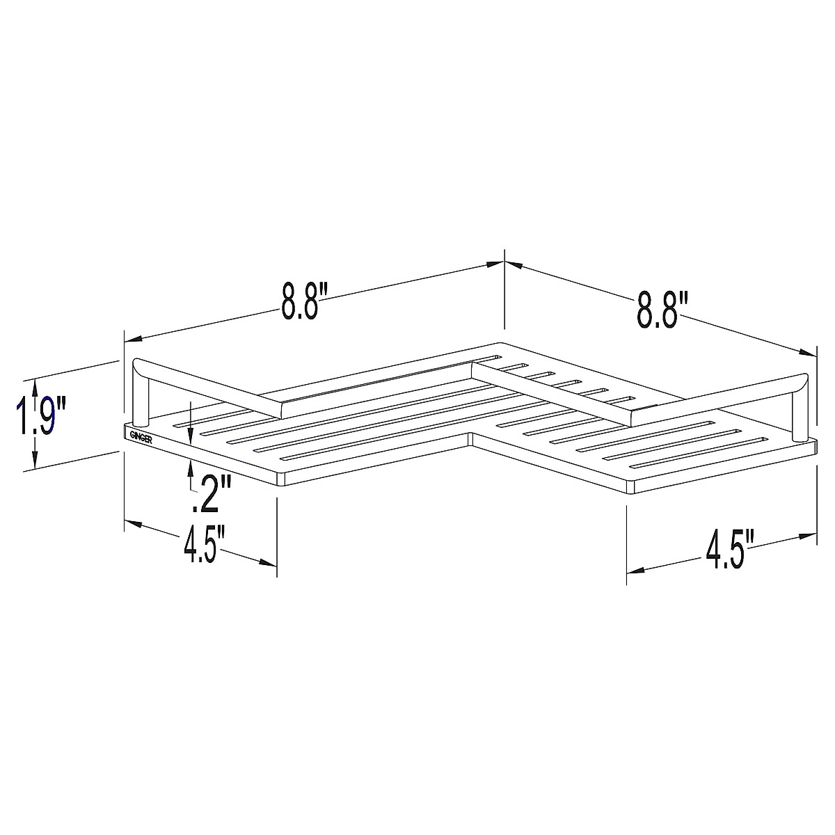 Ginger 28505/PC Surface Mounted Bathroom Shelves, Corner Shelf, Polished Chrome
