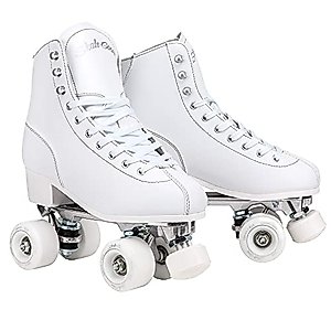 Skate Gear Retro Quad Roller Skates with Structured Boot (White, Women's 13 / Men's 12)