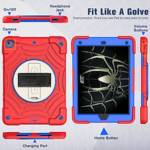 LTROP iPad 6th/5th Generation Case(2018/2017), iPad Air 2 Case, iPad 9.7 Inch Case, Shockproof Kids Case with Built-in Screen Protector/Shoulder Strap/Swivel Kickstand for iPad 6th/5th Gen/Air 2, Red