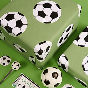 PAPER FAIR 60 Sheet Soccer Pattern Tissue Paper 20 x 20in Green White Black Football Art Gift Wrapping Paper DIY Craft Art Paper for Baby Shower Birthday Party Gift Packing