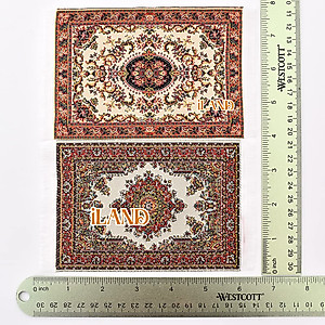 iLAND Miniature Dollhouse Accessories of Carpet for Dollhouse Furniture on 1/12 Scale and 3” - 12” Dolls, Woven Dollhouse Rugs 6” x 3.8” (2pcs Fragrance)