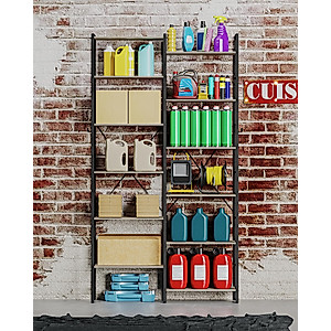 Hzuaneri Corner Bookshelf Bookcase, L-Shaped Industrial Bookshelves, Modern Tall Bookcases, Freestanding Display Shelf Storage Rack for Bedroom, Living Room, Home Office, 6-Tier Greige BC29605B