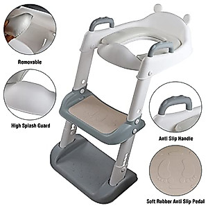 MorTime Potty Training Seat with Step Stool Ladder, Adjustable Height Potty Training Toilet with Non-Slip Soft Pad and Safe Handles, Collapsible Toddler Toilet for Toddler