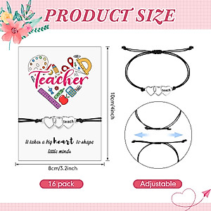 16 Pieces Teacher Bracelets Bulk Teacher Blessing Card Bracelet Teacher Appreciation Gift Blessing Bangle Greeting Adjustable Bracelet for Graduation Gift (Exquisite Style)