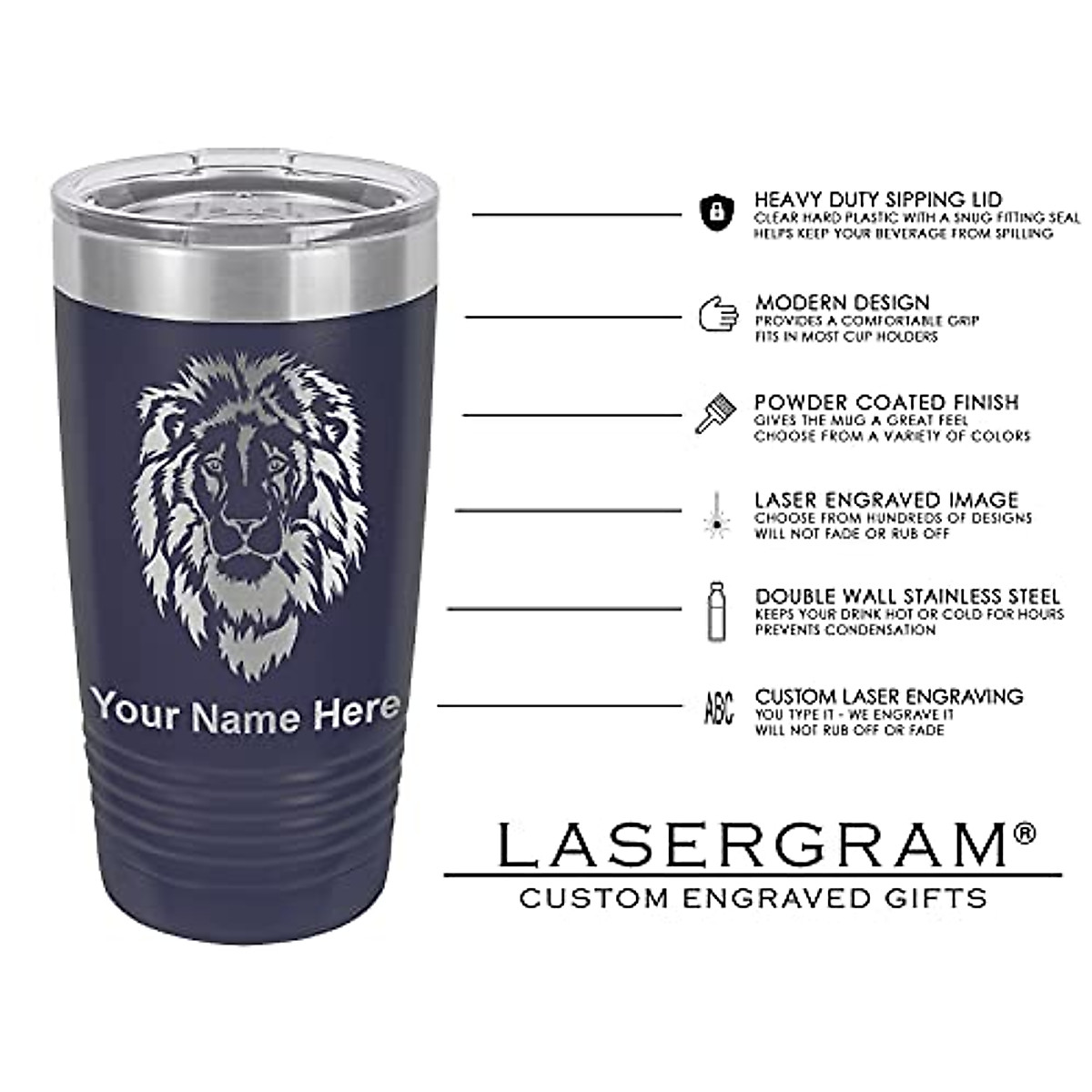 LaserGram 20oz Vacuum Insulated Tumbler Mug, Freemason Symbol, Personalized Engraving Included (Navy Blue)