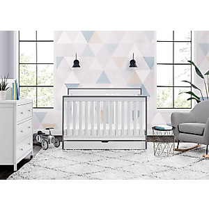 Delta Children Mercer 6-in-1 Convertible Crib with Storage Trundle, Greenguard Gold Certified, Bianca White/Grey