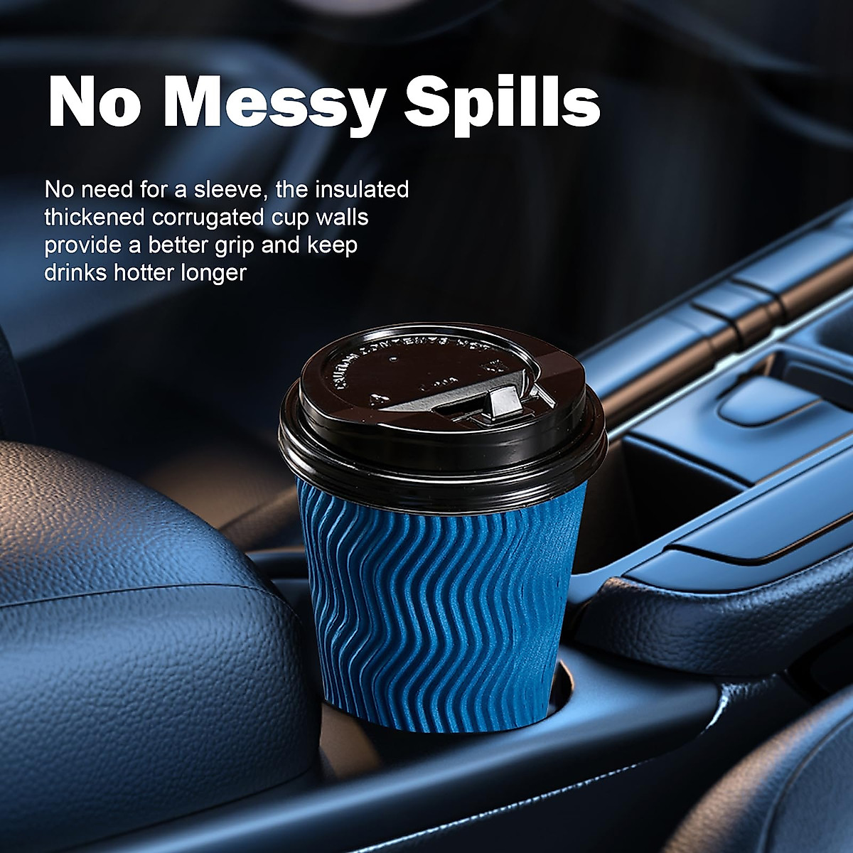 SIUQ 80 Pack 16 oz Disposable Coffee Cups with Lids and Straws, Insulated Ripple Wall To Go Paper Coffee Cups for Coffee, Hot Chocolate and Hot Tea Drinks - Navy