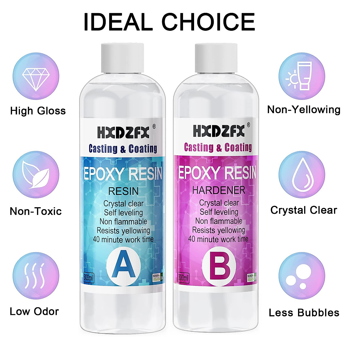 Epoxy Resin Clear Crystal Coating Kit 600ml/23oz - 2 Part Casting Resin for Art, Craft, Jewelry Making, River Tables, with Resin Glitter, Gloves, Measuring Cup and Wooden Sticks