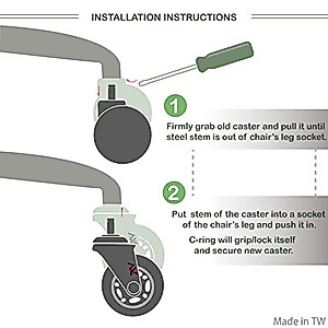 Rollerblade Office Chair Caster Wheels Replacement, 2.8 inch Heavy Duty Casters, Safe for All Floors Including Hardwood and Tile, Set of 5 (Grey/Black)