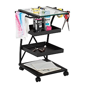 SD Studio Designs Modern Triflex Mobile Storage Taboret for Arts and Crafts, Charcoal Black/Clear Glass