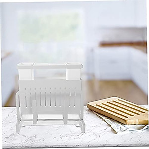 Hoement Knife Holder Dish Drying Racks Kitchen Accessory Display Stand Silverware Draining Chopstick Cage Kitchen Cabinet Organizer Household Rack Desktop Holder Blocks White Carbon Steel