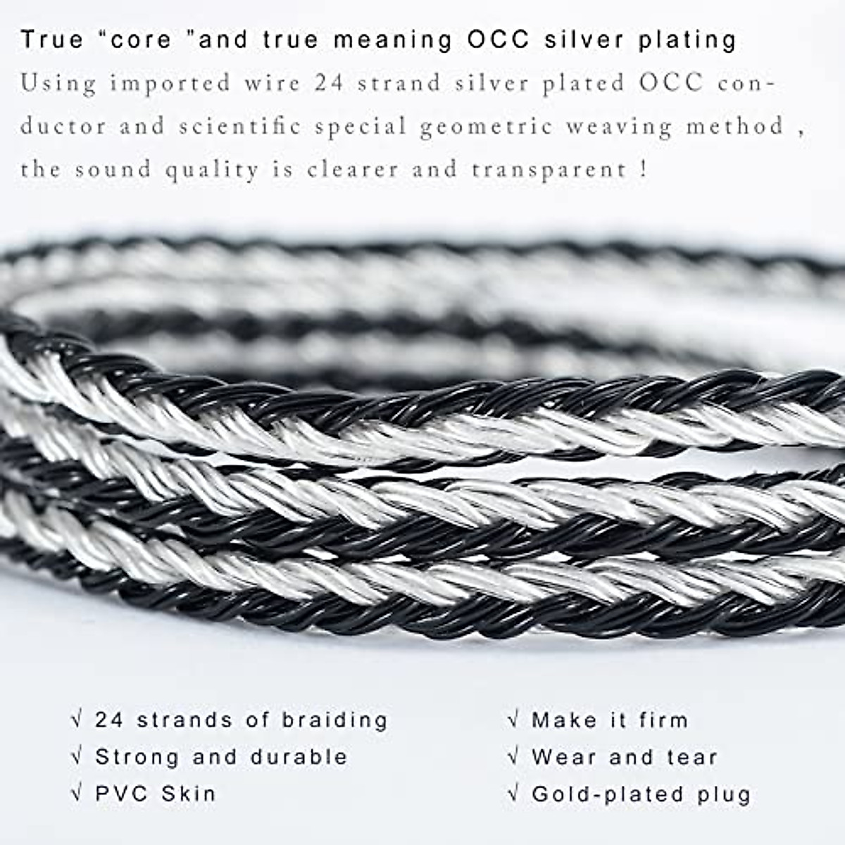 FEDAI Audio Earphone Cable 24 Core Silver Plated Replacement Cable, MMCX Detachable Earphone Cable Replacement Earphone Wire for Shure 846 535 215 315 425 MAGAOSI K5 LZA4 A5 (3.5mm, MMCX)