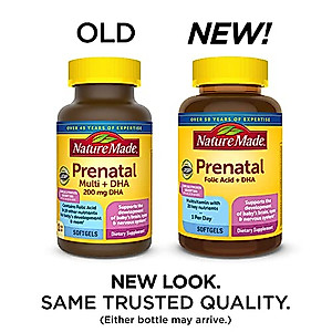 Nature Made Prenatal with Folic Acid + DHA, Prenatal Vitamin and Mineral Supplement for Daily Nutritional Support, 90 Softgels, 90 Day Supply