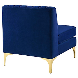 Modway Triumph Channel Tufted Performance Velvet 5-Piece, L-Shaped Sectional Sofa, Navy