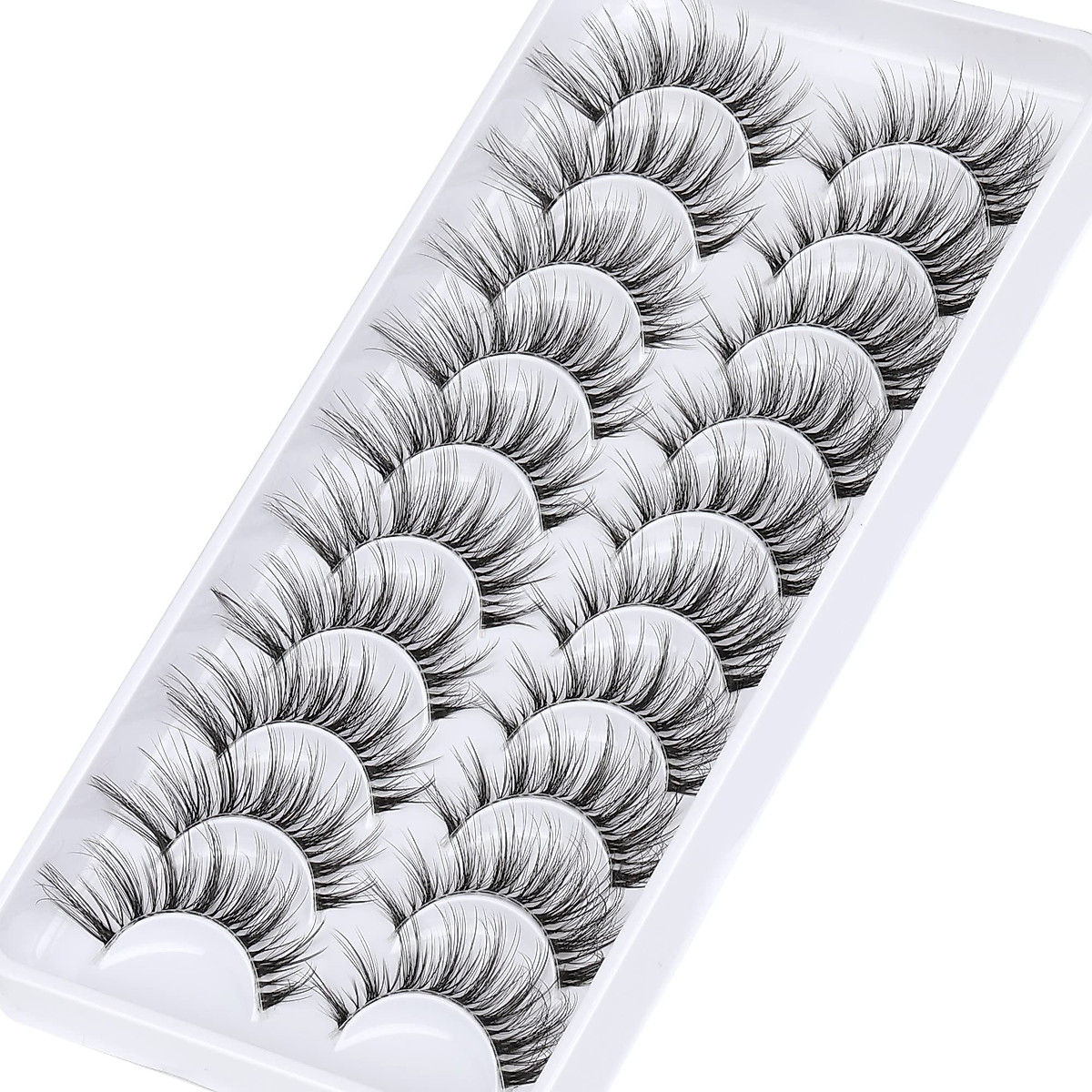 ALICROWN Wispy Eyelashes Natural Look Clear Lash Band Fake Eyelashes Fluffy Cat Eye Lashes Mink 10 Pairs Reusable Handmade Soft Eye Lashes Pack