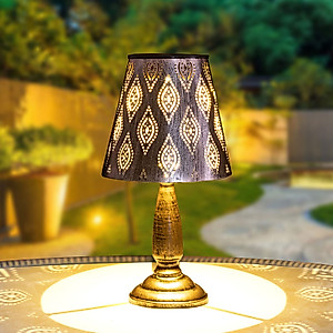 VZVXCC Solar Table Lamp Outdoor Waterproof-Large Rust Copper Metal Decorative Solar Garden Lights with Hollowed-Out Design,Cordless Solar Desk Lamp for Patio Garden Pathway Yard Decorations