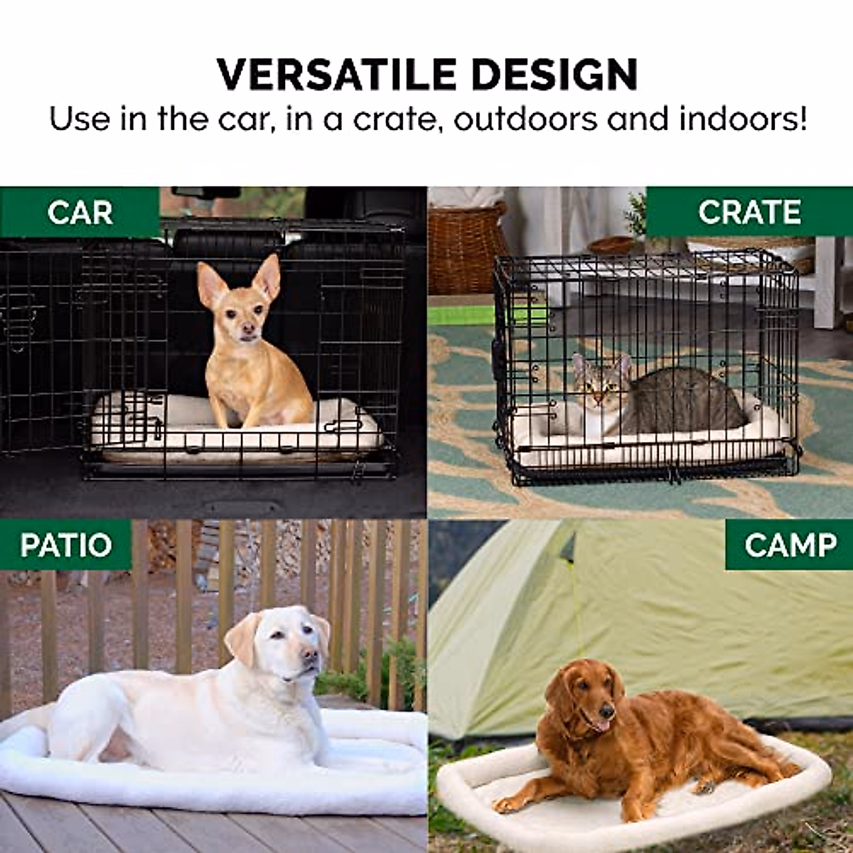 Furhaven Dog Bed for Medium/Small Dogs & Indoor Cats, 100% Washable, Sized to Fit Crates - Sherpa Fleece Bolster Crate Pad - Cream, Medium