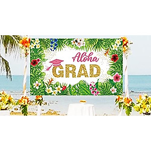 Tropical Aloha Graduation Party Backdrop 2023 | Aloha Graduation Banner 2023 | Summer Hawaiian Luau Congrats Grad Class of 2023 Photography Background Banner | College Graduation Party Decorations