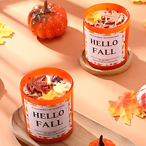 Conelist 2 Pcs Fall Candles 9 oz Hello Fall Candle Fall Scented Candles Autumn Scented Soy Candles Gifts Fall Decorations for Women Home Fall Decor