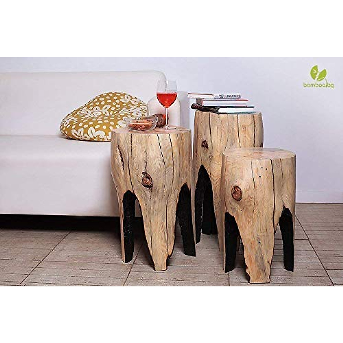 Tree Stump Coffee Tables (Set of 3), Small Wooden Tea Tables, Log Furniture, Rustic Side Tables, Log Stools, Wooden Side Tables