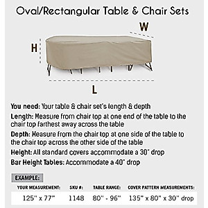 Protective Covers Weatherproof Patio Table and Highback Chair Set Cover, 80 Inch x 96, Inch Oval/Rectangle Table, Tan