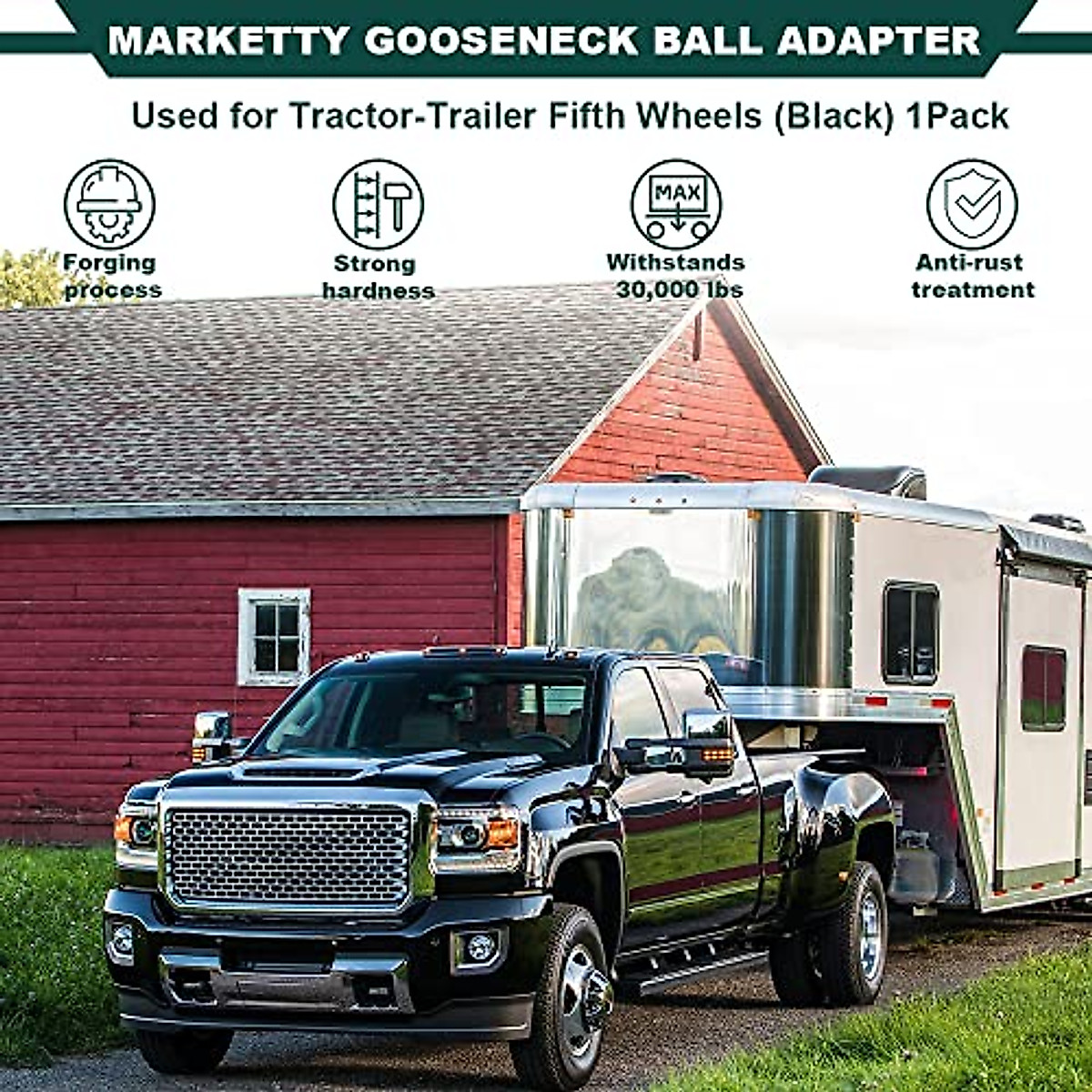 Gooseneck Ball Adapter - Fifth Wheel Kingpin to 2-5/16 Inch Gooseneck Ball Towing Receiver Adapter - Silver