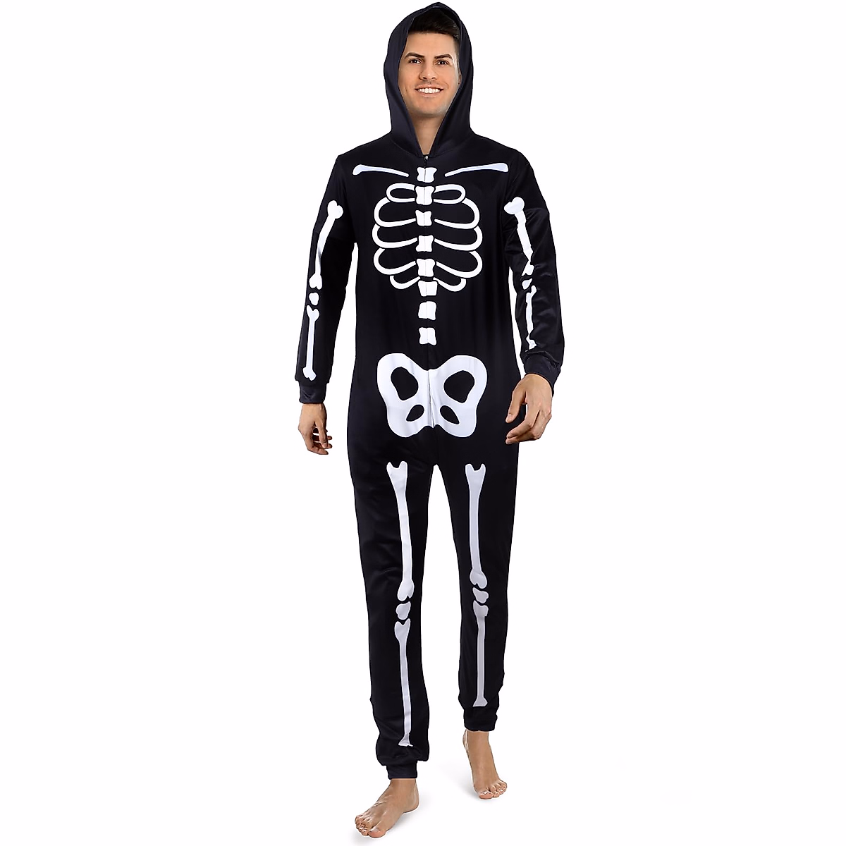 Liitrsh Halloween Skeleton Costumes Matching Family Jumpsuit with Hoodie Trick or Treat Pajamas for Women Men Kids Couple (Men,Large)