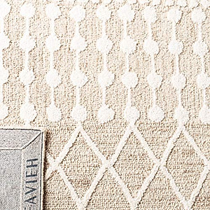 SAFAVIEH Blossom Collection Area Rug - 8' x 10', Beige & Ivory, Handmade Moroccan Wool, Ideal for High Traffic Areas in Living Room, Bedroom (BLM115B)